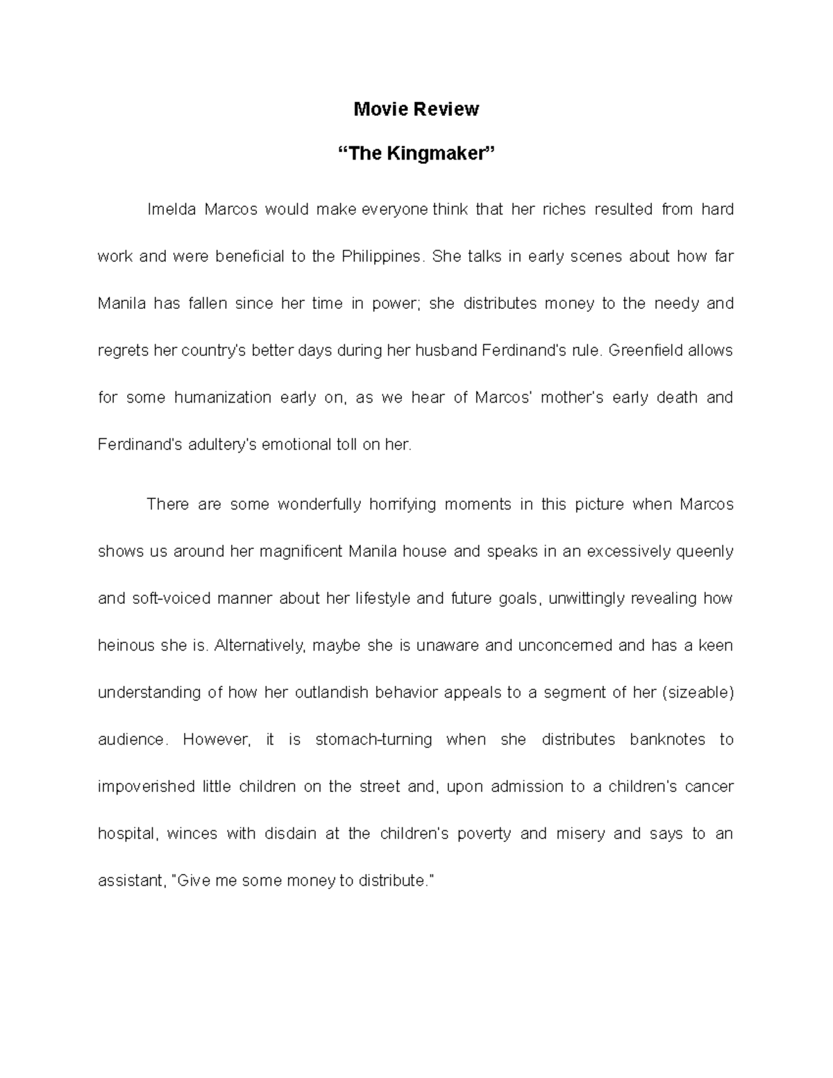 The Kingmaker Film Analysis - Movie Review “The Kingmaker” Imelda ...