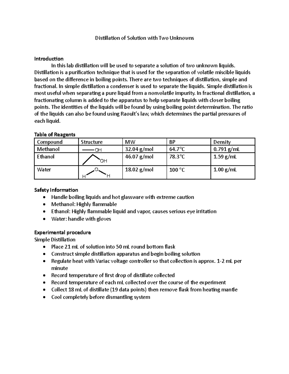 Chem2211 Lab2 - organic 1 lab 2 lab report - Dis$lla$on of Solu$on with ...