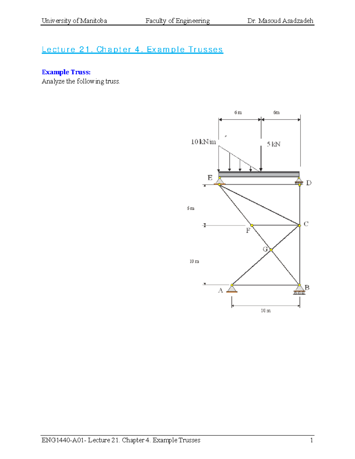 L21-Example Truss-incomplete - ENG 1440 - Le ct u r e 2 1. Ch a pt e r ...