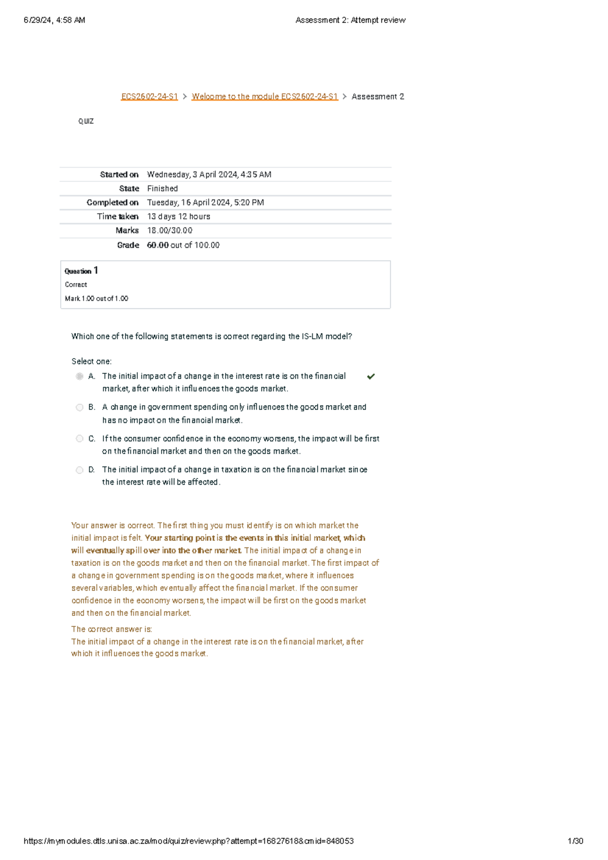 ECS2602 Assessment 2 Attempt 2 - ECS2602-24-S1 Welcome to the module ...