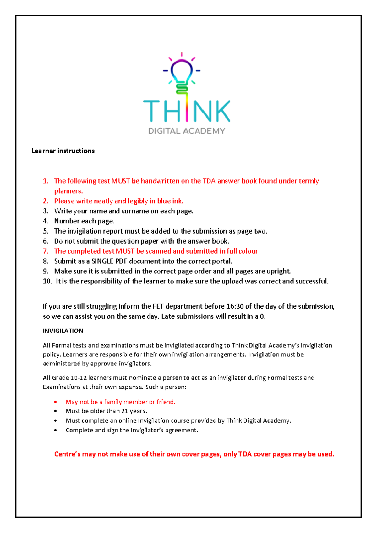 CAT Theory Exam June - Learner instructions The following test MUST be ...