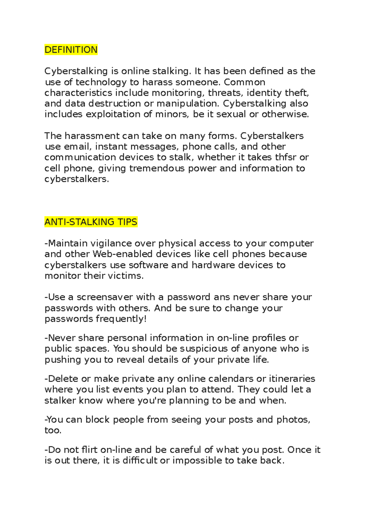 Cyberstalking - ricerca - DEFINITION Cyberstalking is online stalking ...