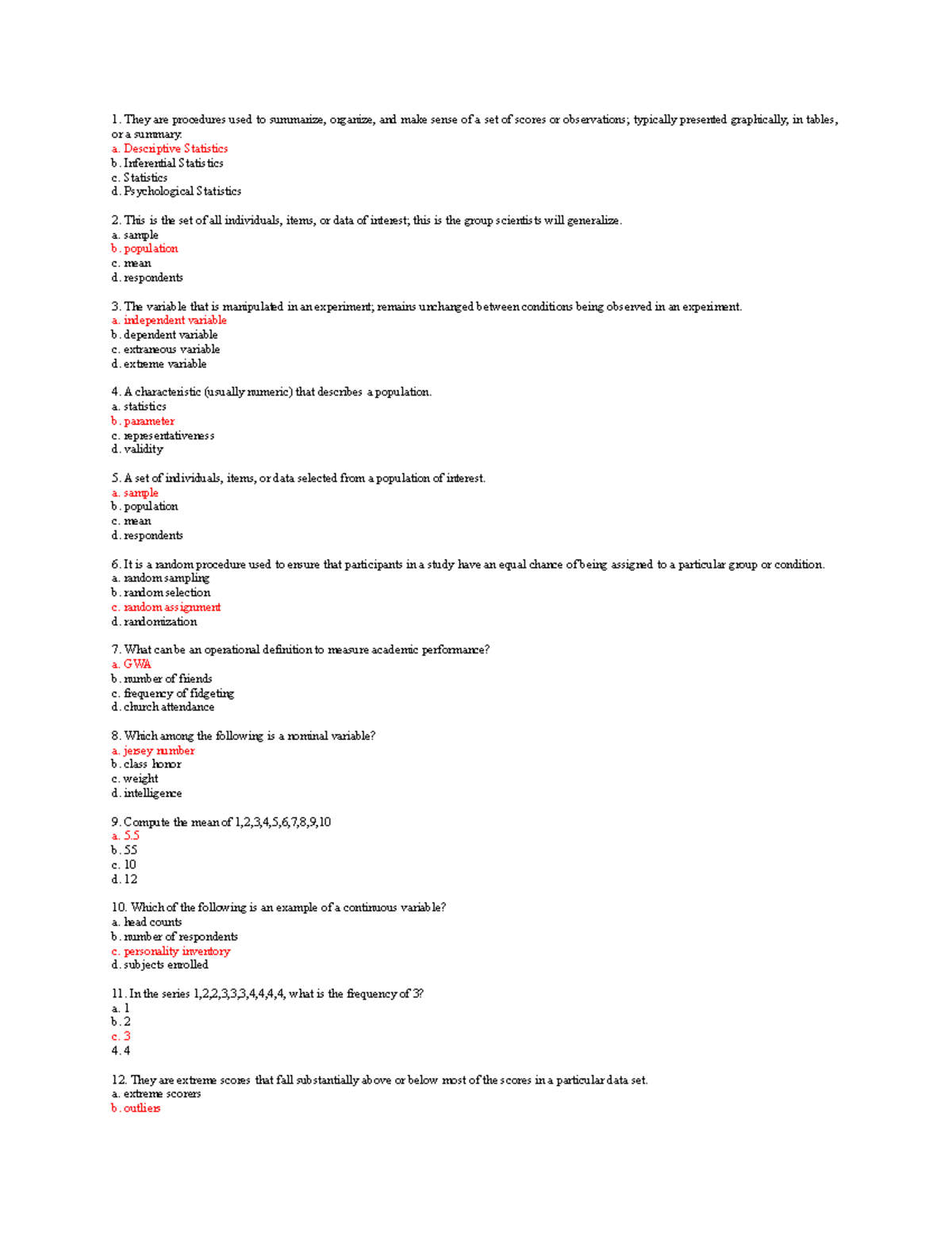 Preassess - sample test items - They are procedures used to summarize ...