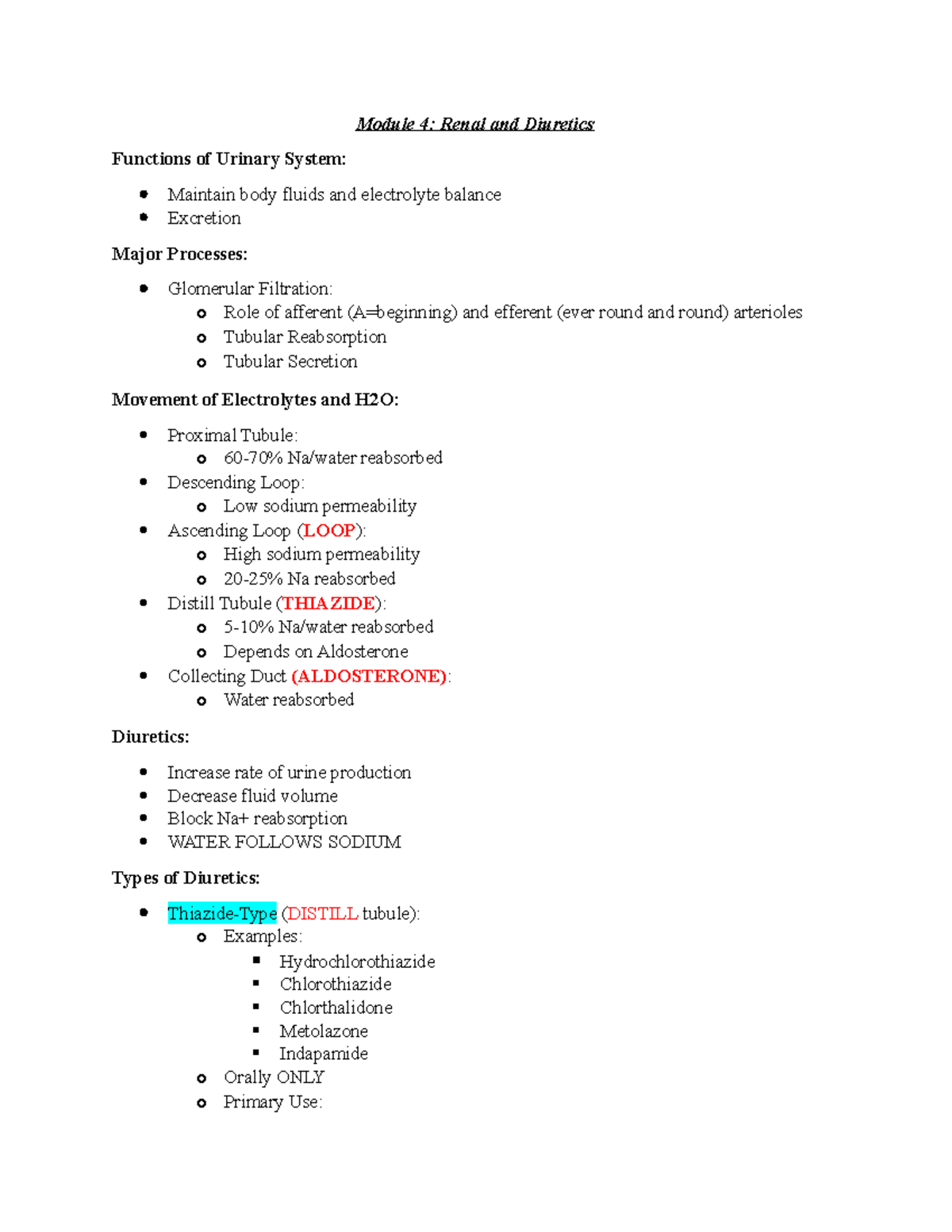 Renal and Diuretics - Module 4: Renal and Diuretics Functions of Urinary System: Maintain body ...