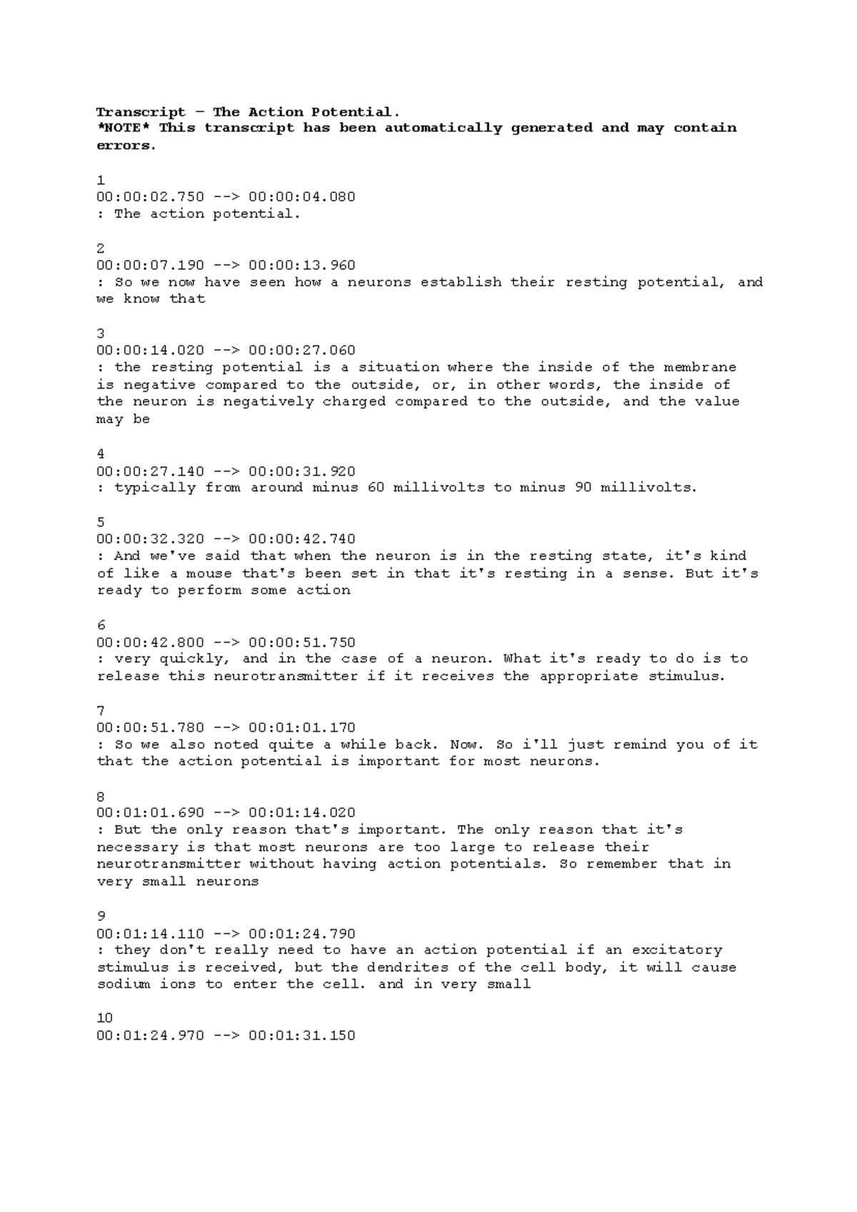 AP transcript - notes lecture - Transcript – The Action Potential. NOTE ...