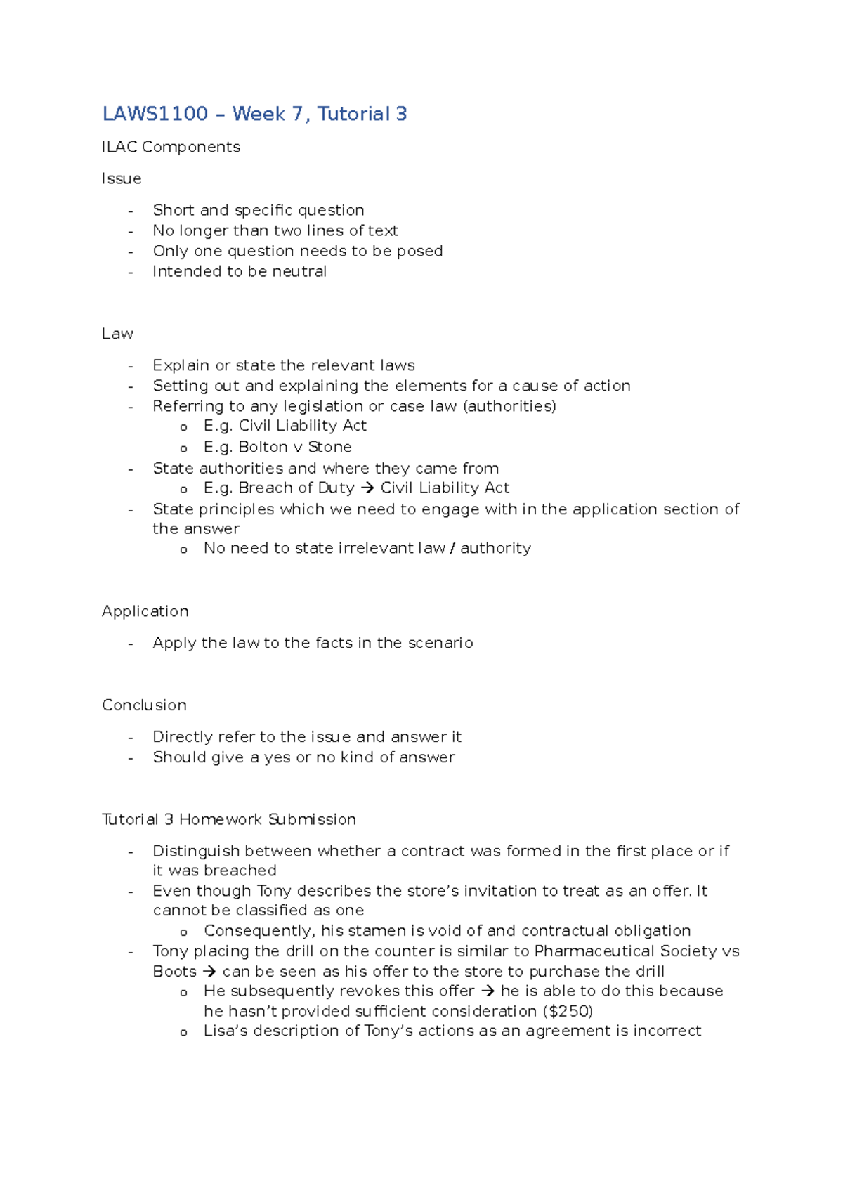 LAWS1100 – Week 7, Tutorial 3 ILAC - LAWS1100 – Week 7, Tutorial 3 ILAC ...