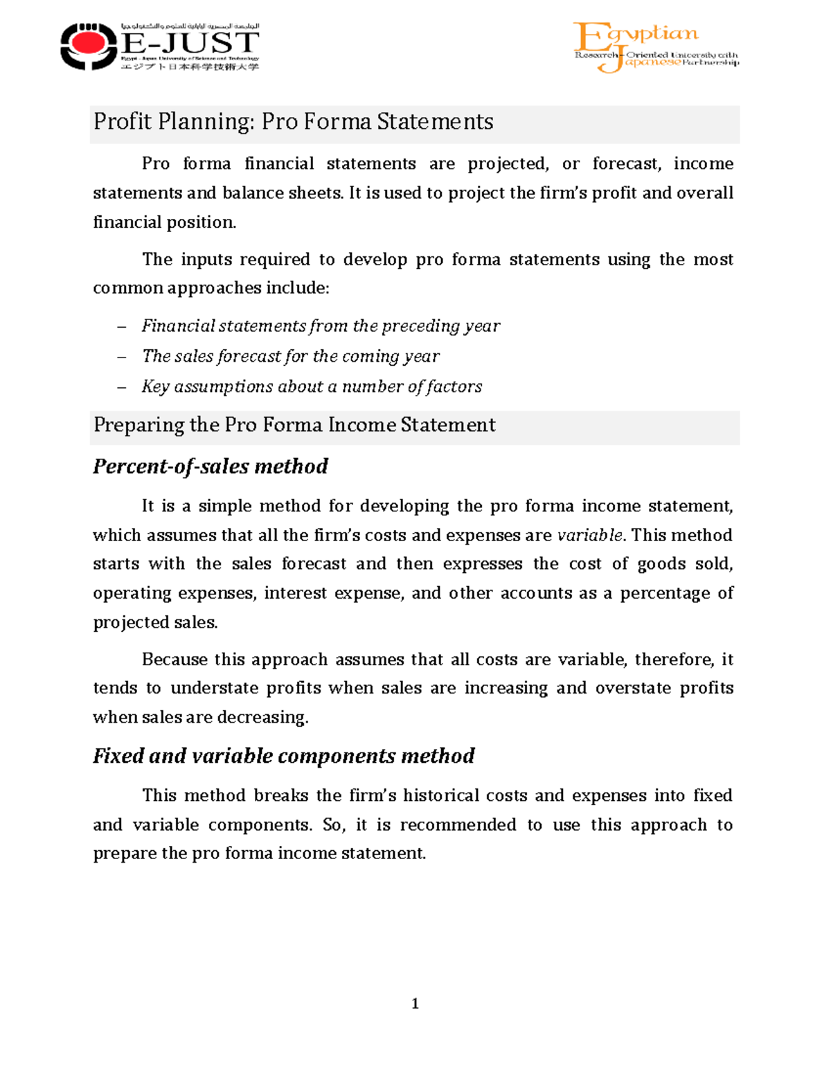 Proforma IS - BS - No idea - Profit Planning: Pro Forma Statements Pro ...