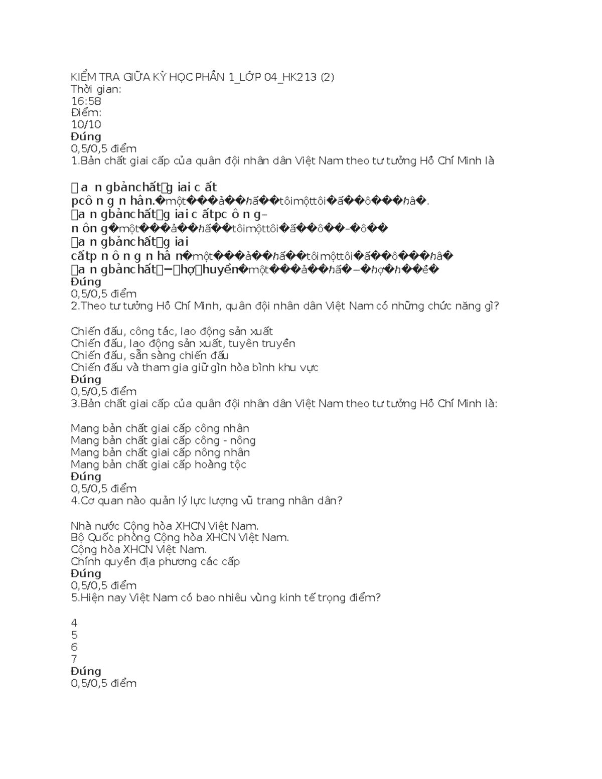 Quốc phòng - THAM KHẢO - KIỂM TRA GIỮA KỲ HỌC PHẦN 1_LỚP 04_HK213 (2) Thời gian: 16: Điểm: 10 ...