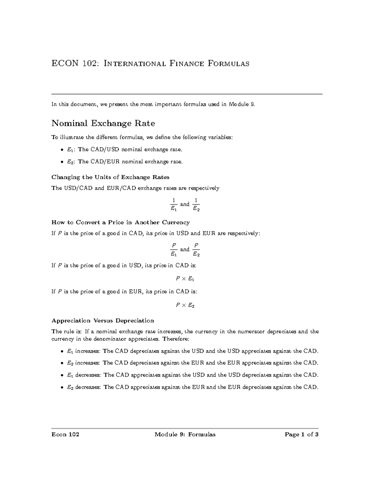 Module 9-formula - Formula - ECON 102: International Finance Formulas ...