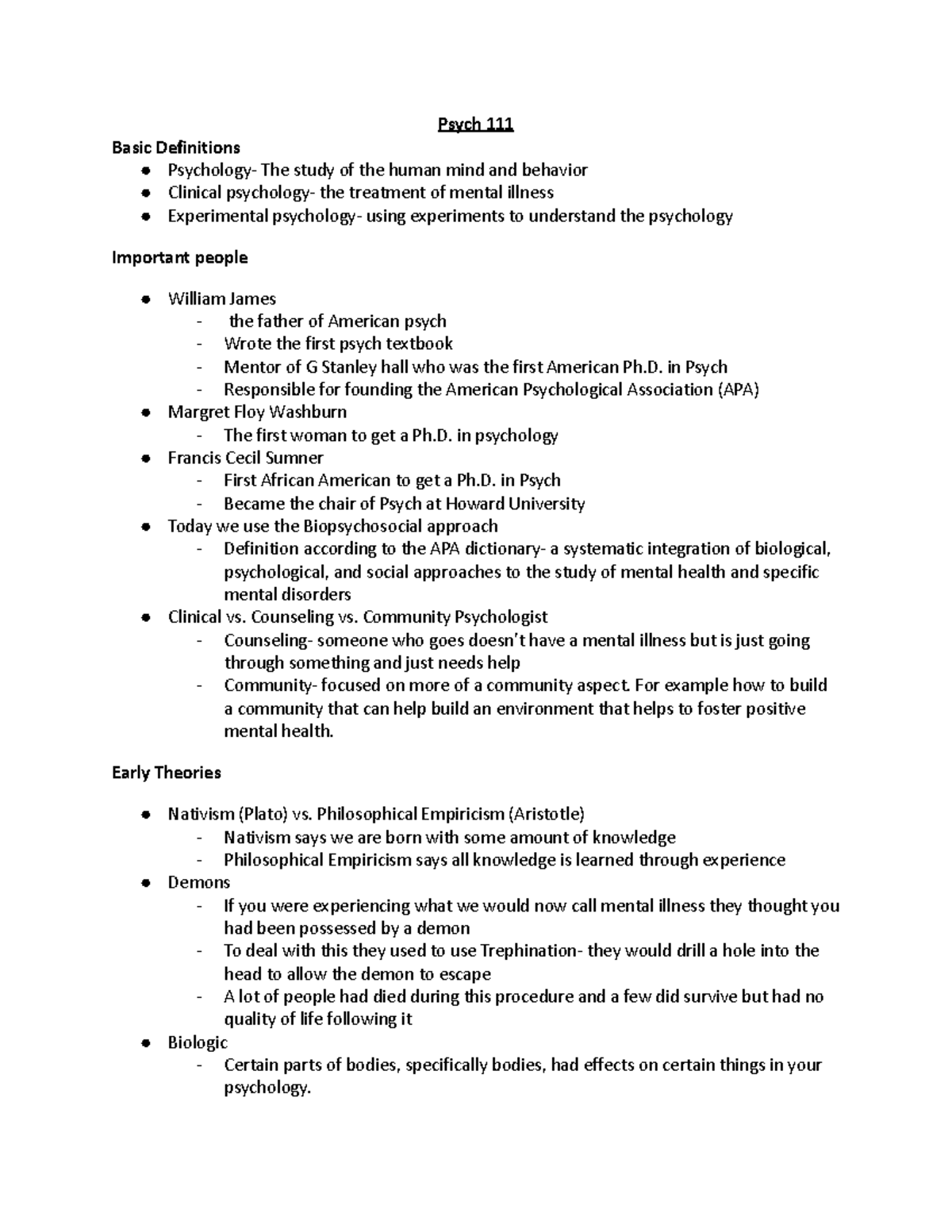 Psych 111 Module 1 - Psych 111 Basic Definitions Psychology- The study ...