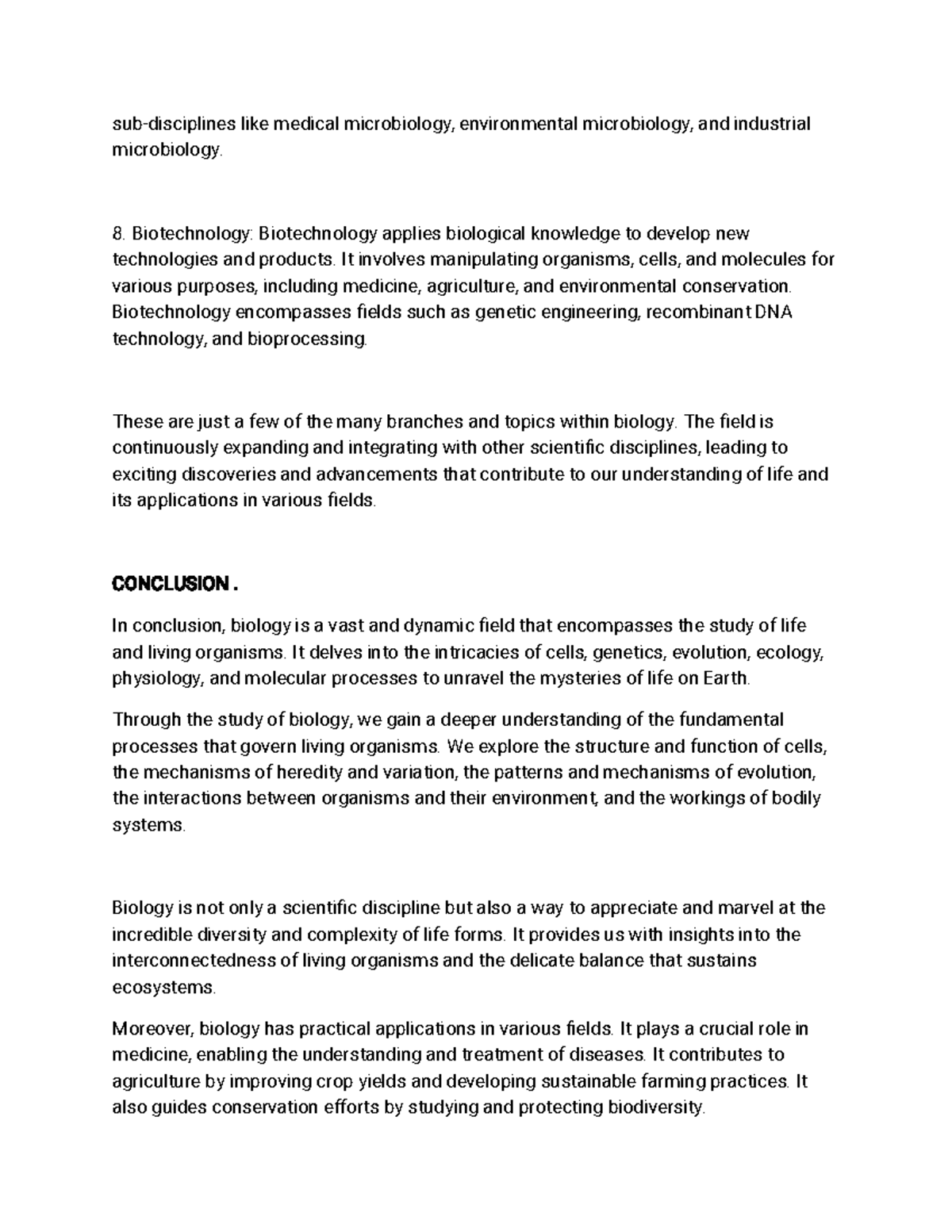 Notes biology 2022 5 - sub-disciplines like medical microbiology ...