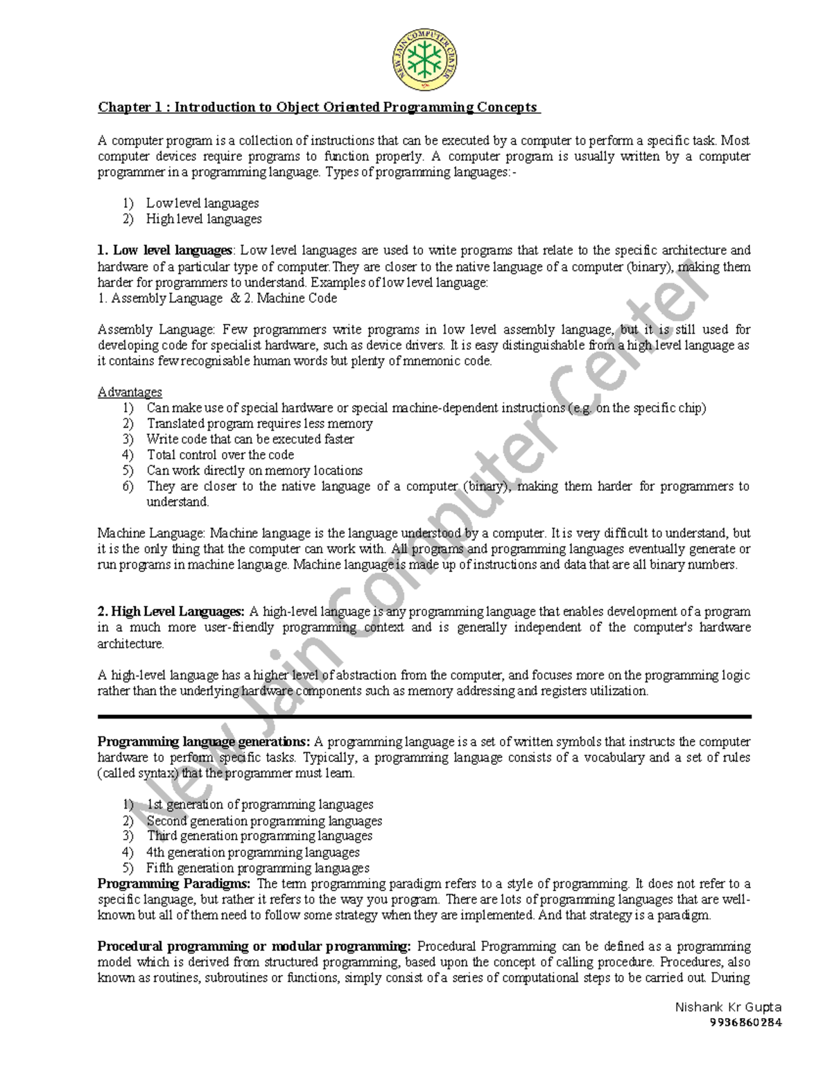 JAVA class 9th ICSEsd - Chapter 1 : Introduction to Object Oriented Programming Concepts A ...