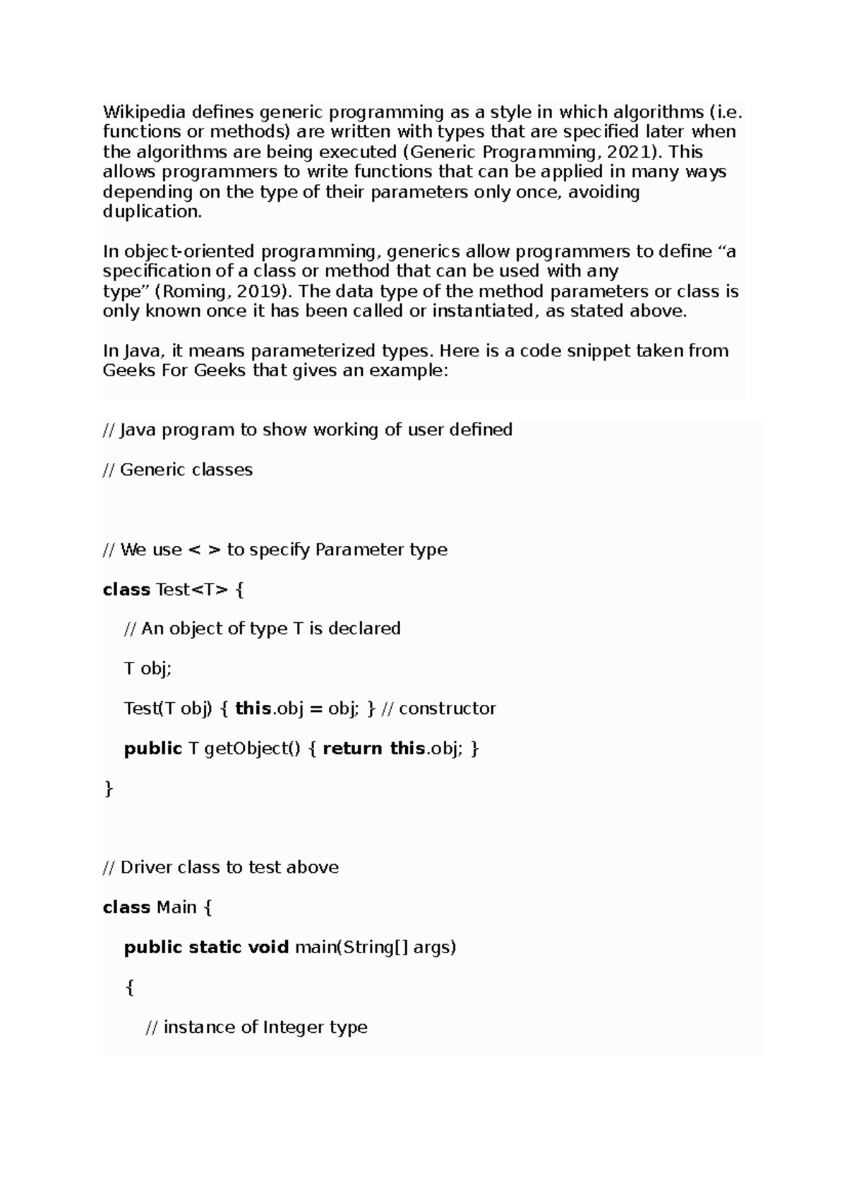 Discussion 6 - Wikipedia defines generic programming as a style in ...