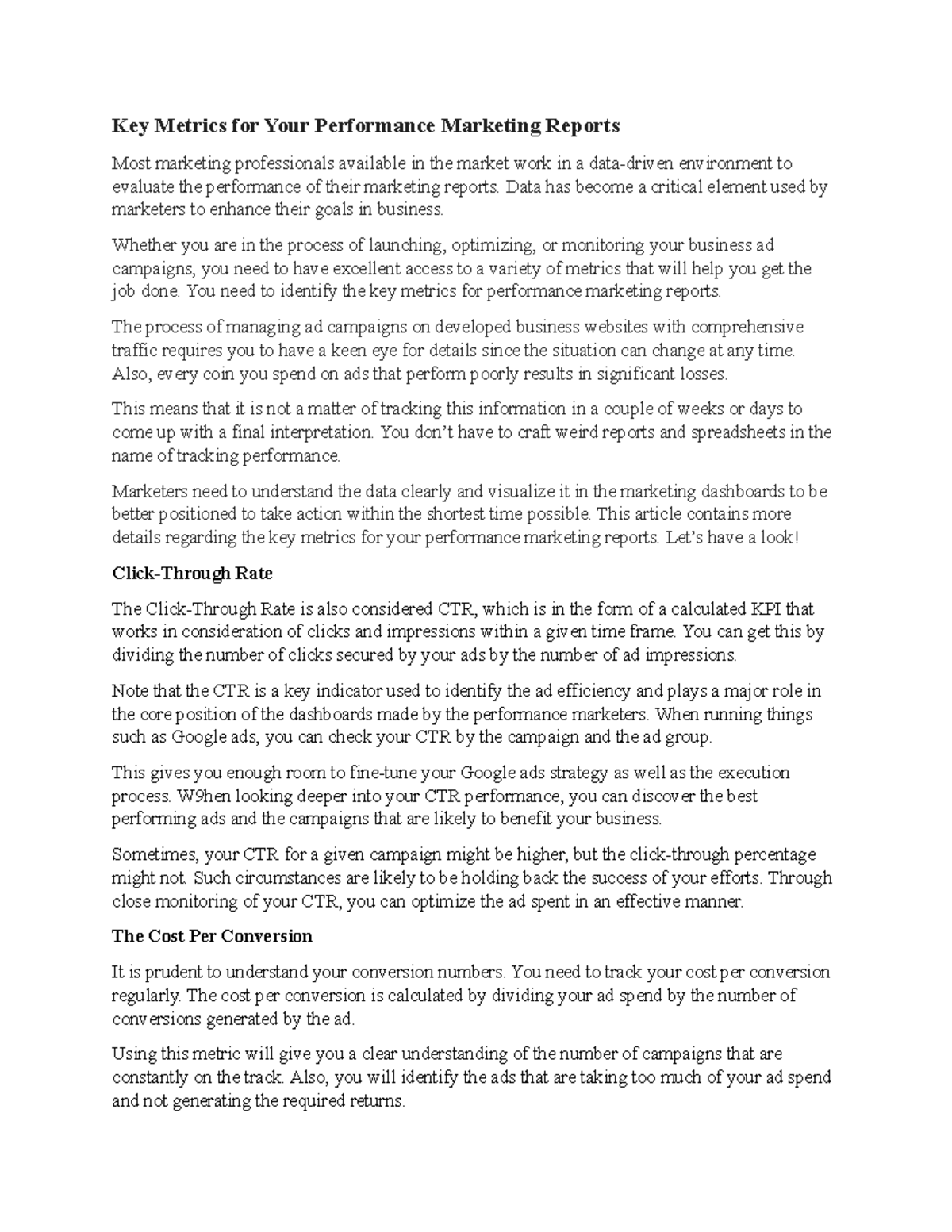 Key Metrics for Your Performance Marketing Reports - Data has become a ...