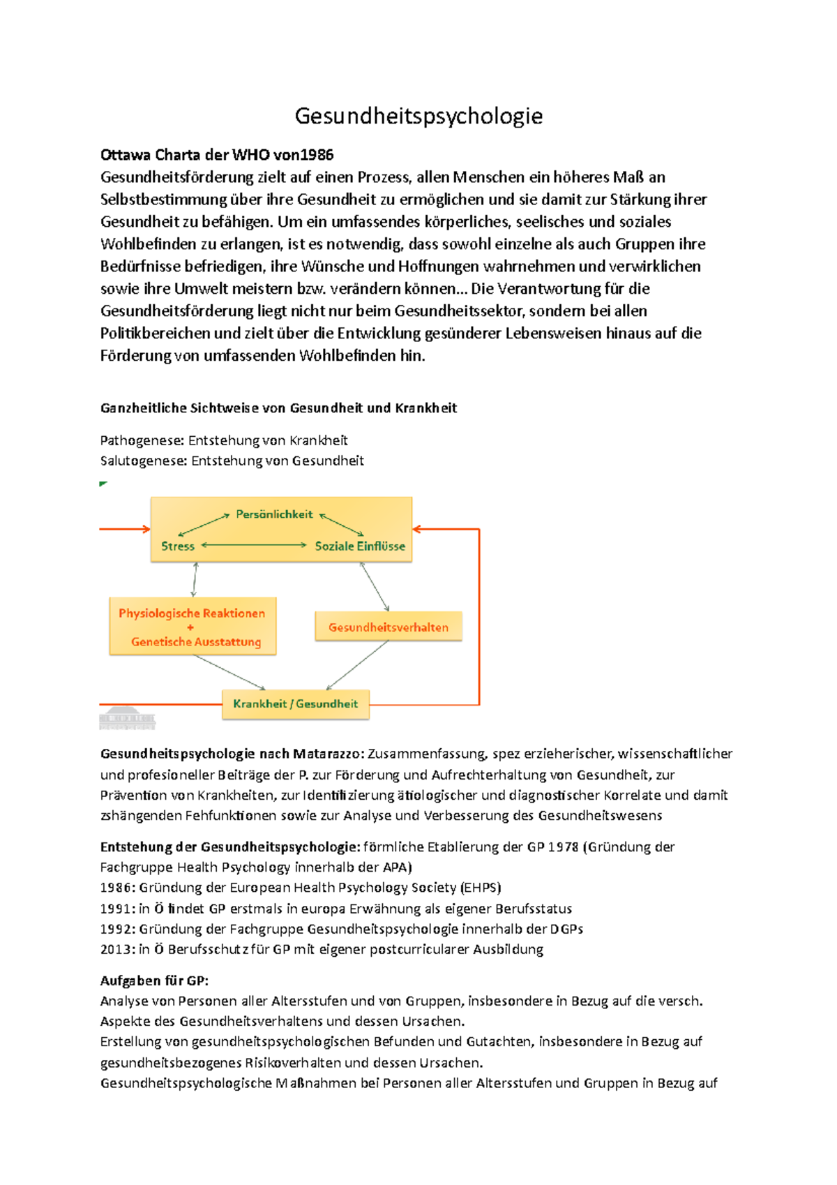 Gesundheitspsychologie 1 - Gesundheitspsychologie Ottawa Charta der WHO ...