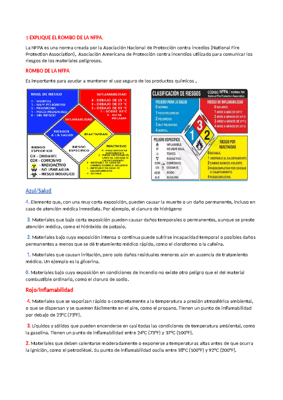 3 Explique EL Rombo DE LA NFPA - 3 EXPLIQUE EL ROMBO DE LA NFPA. La ...