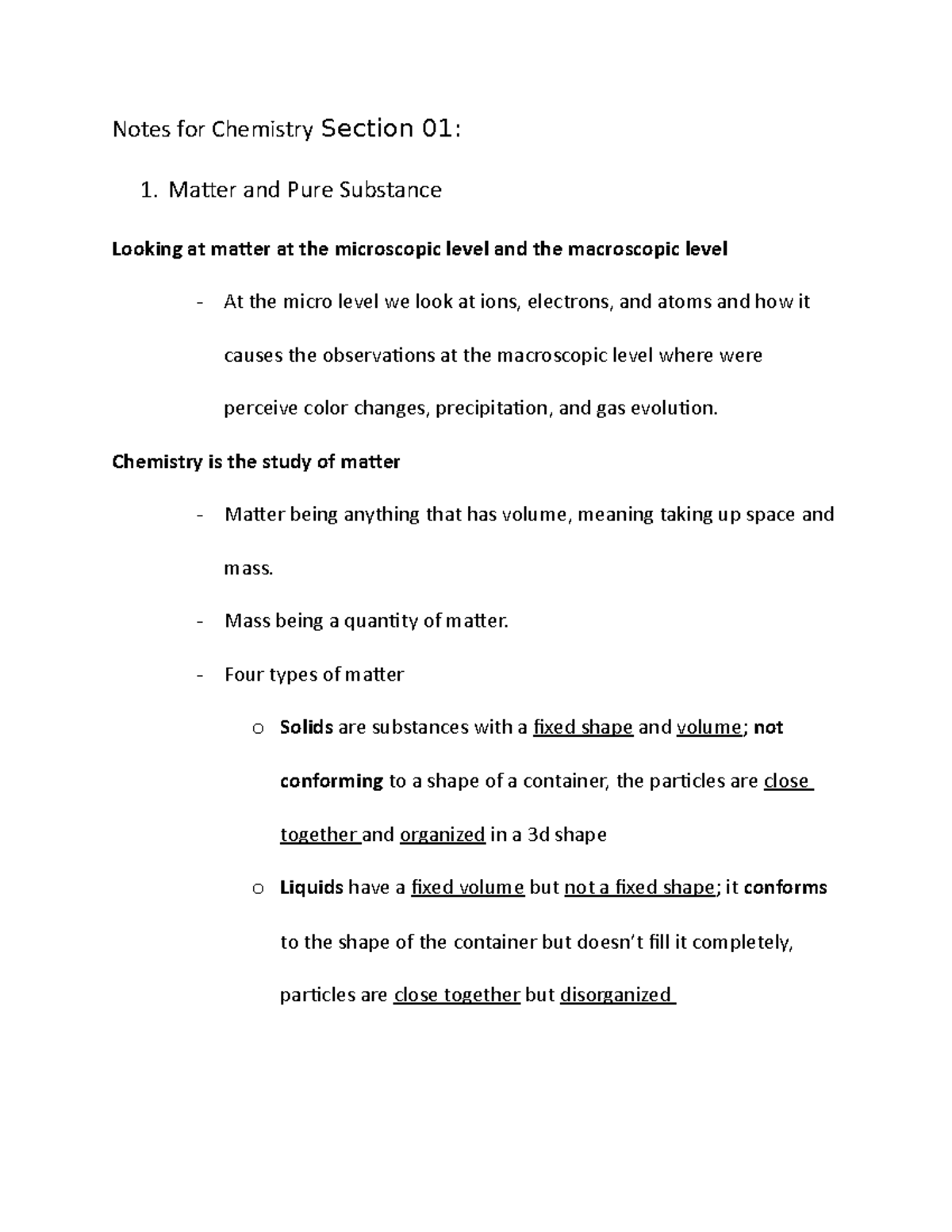 Chemistry video 01. - Notes for Chemistry Section 01: 1. Matter and ...