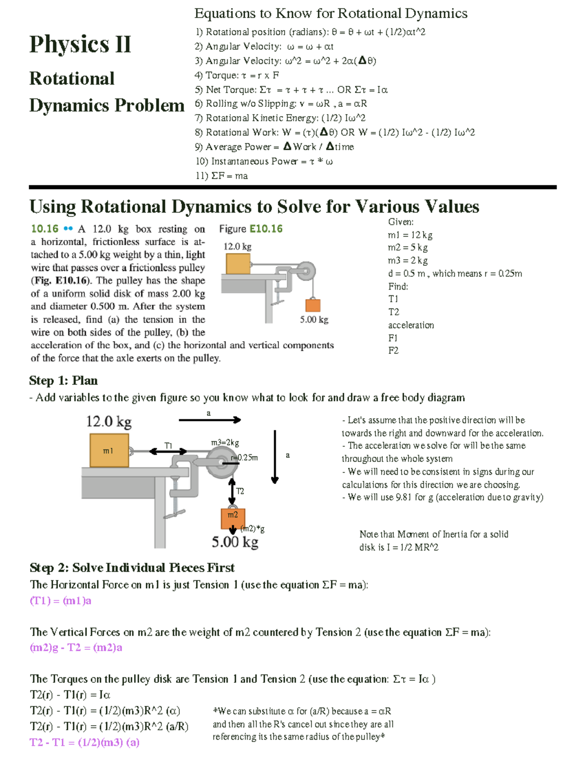 Stu Doc U - Rotational Dynamics Common Problem - Physics II Rotational ...