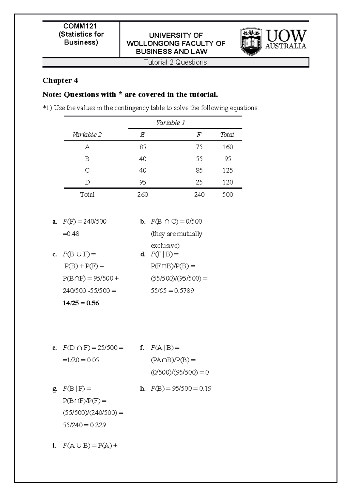 COMM121 T02 Questions Ch 4-5 - COMM (Statistics for Business ...