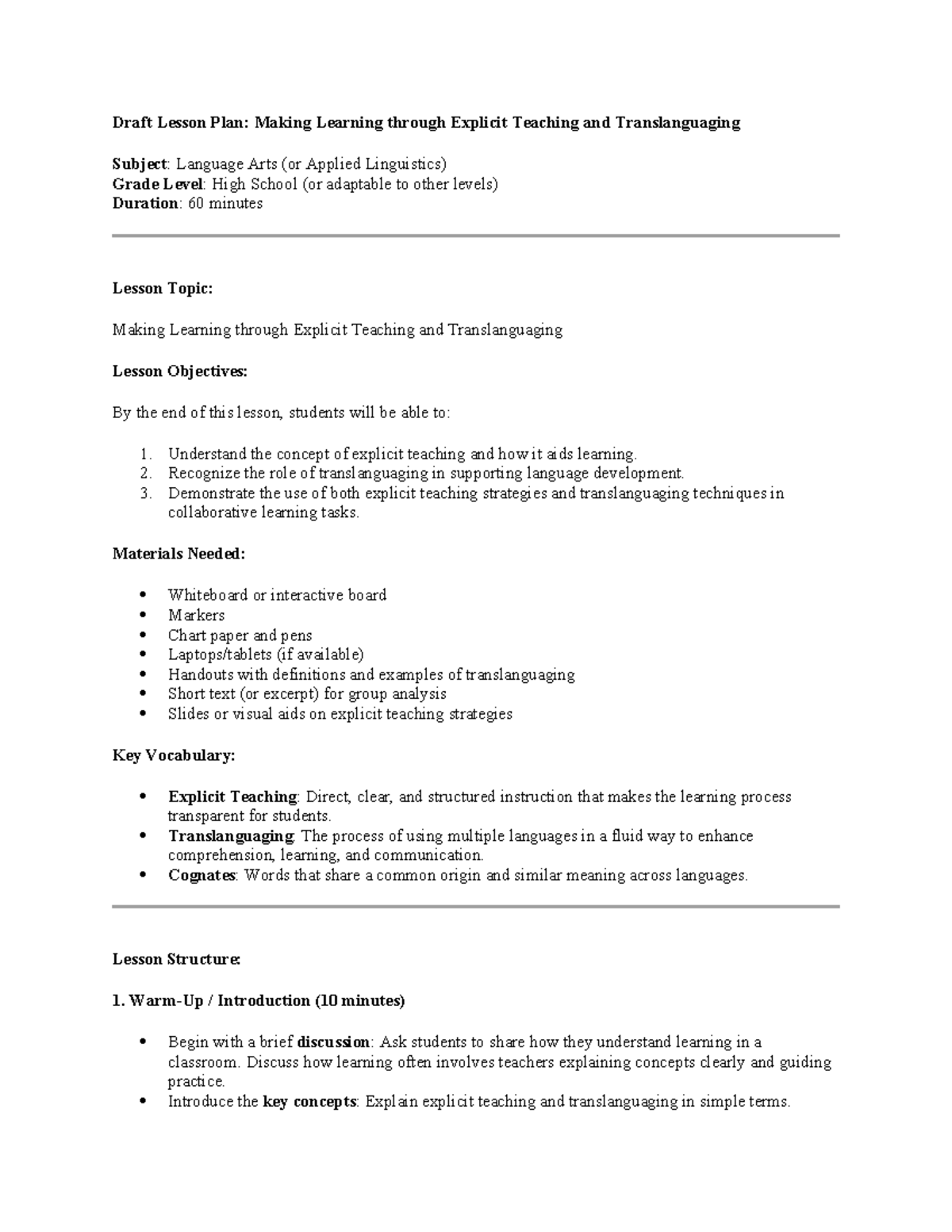 Draft Lesson Plan for Inset - Draft Lesson Plan: Making Learning ...