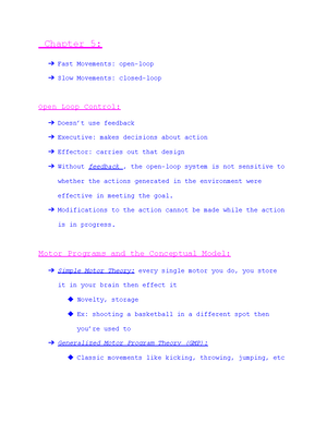Motor Learning Chapter 8 Assignment - It is important for learning and performance because it is ...