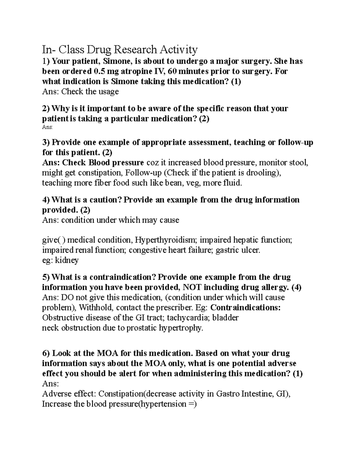 Pharm - Assignment - In- Class Drug Research Activity 1 ) Your patient ...