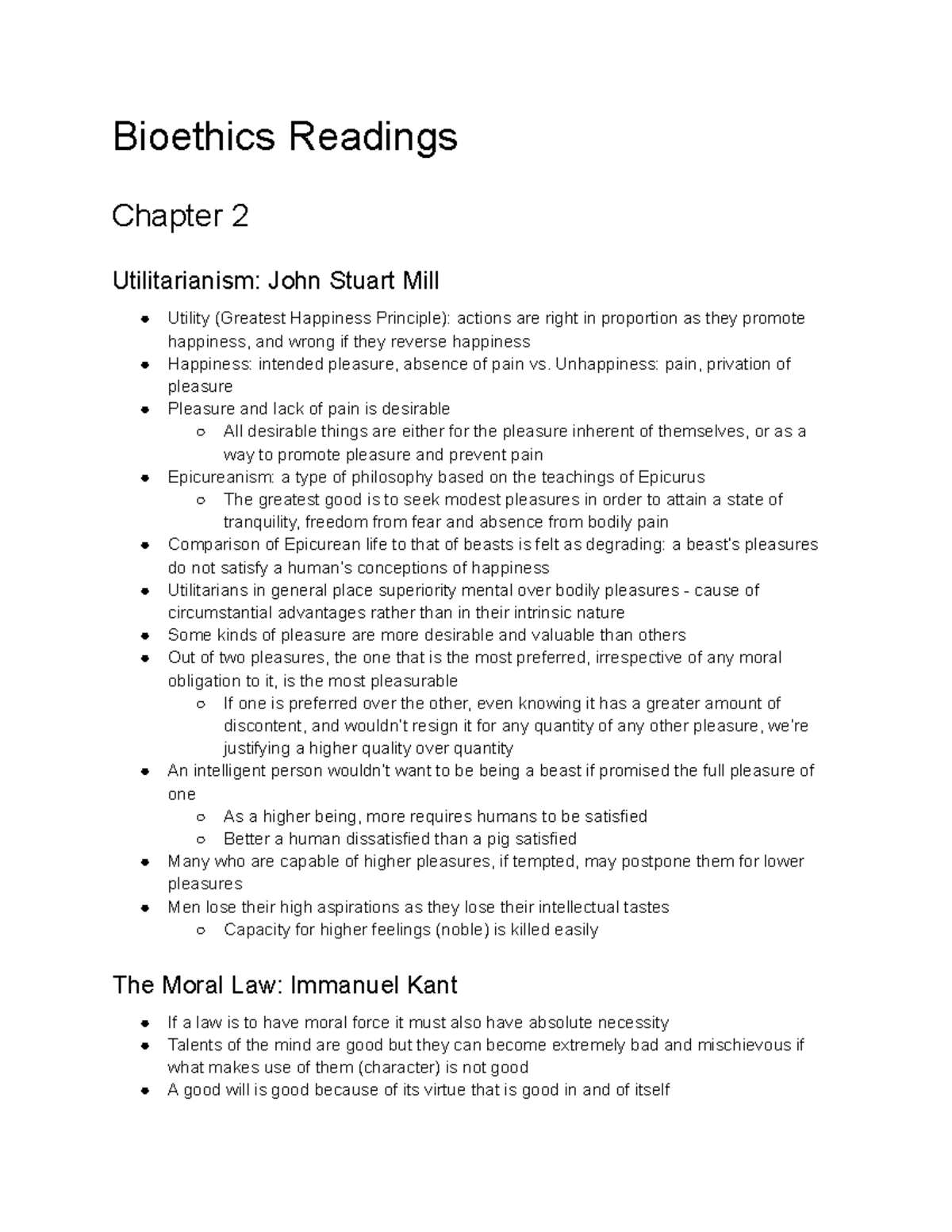 Bioethics Readings and Case Studies Summary Notes - Bioethics Readings ...