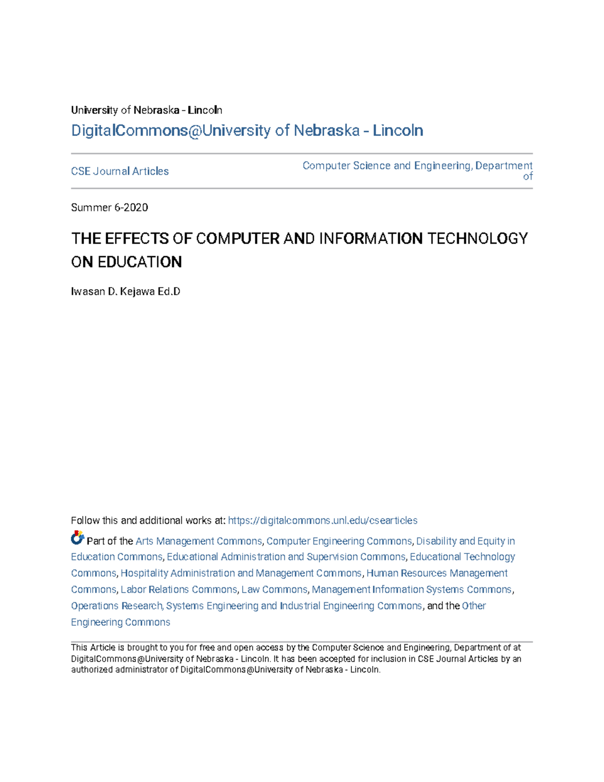 Effects of computer information - University of Nebraska ...