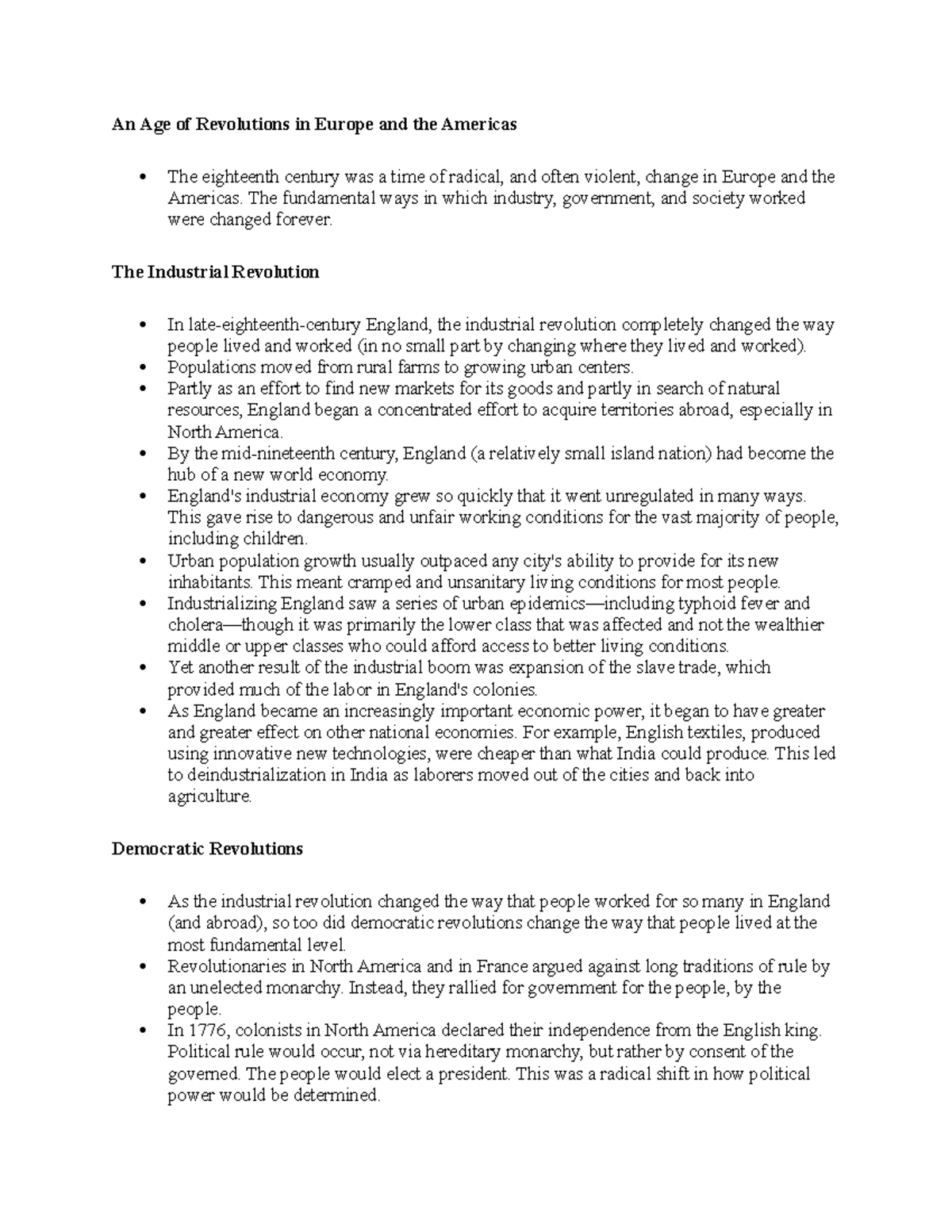 ENG 204 Age of Rev Notes - An Age of Revolutions in Europe and the ...