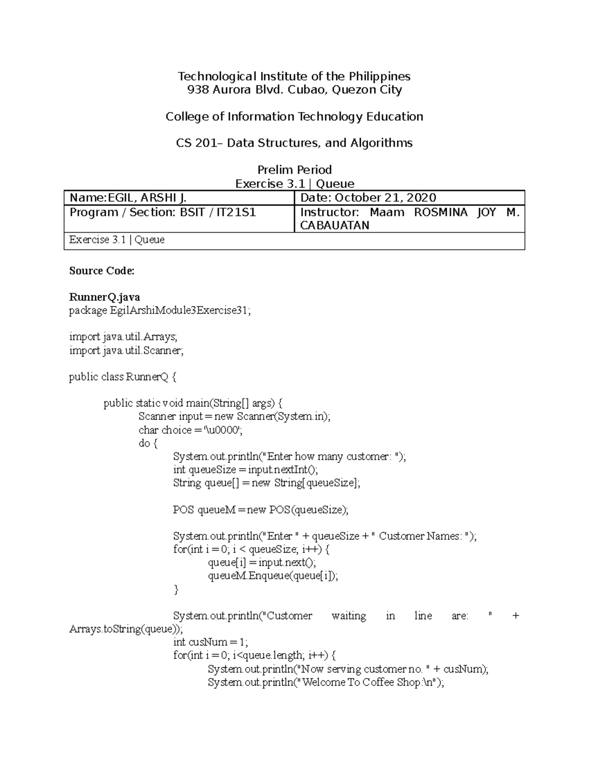 Egil Arshi Module 3Exercise 31 - Technological Institute of the ...