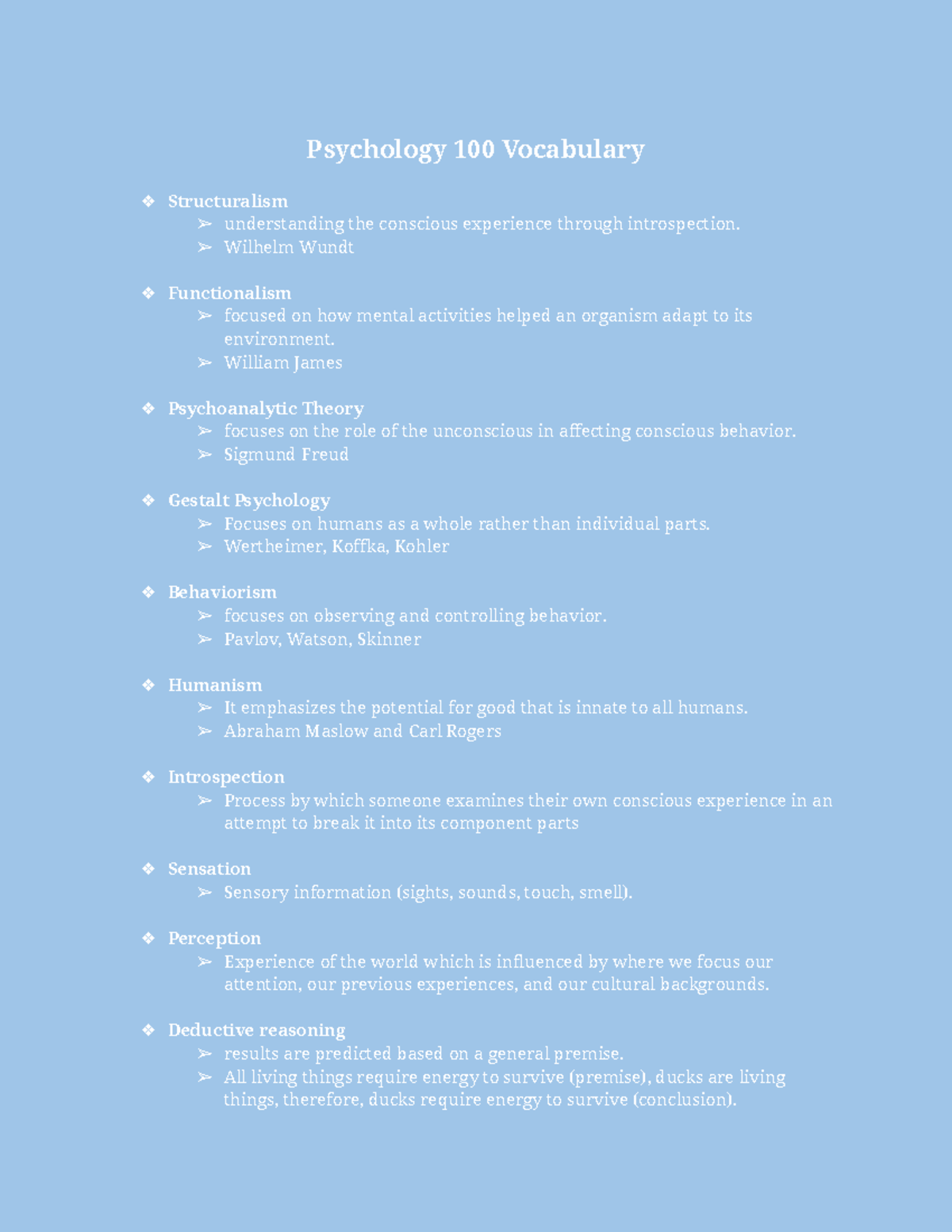 Psychology 100 Vocabulary - Psychology 100 Vocabulary Structuralism ...