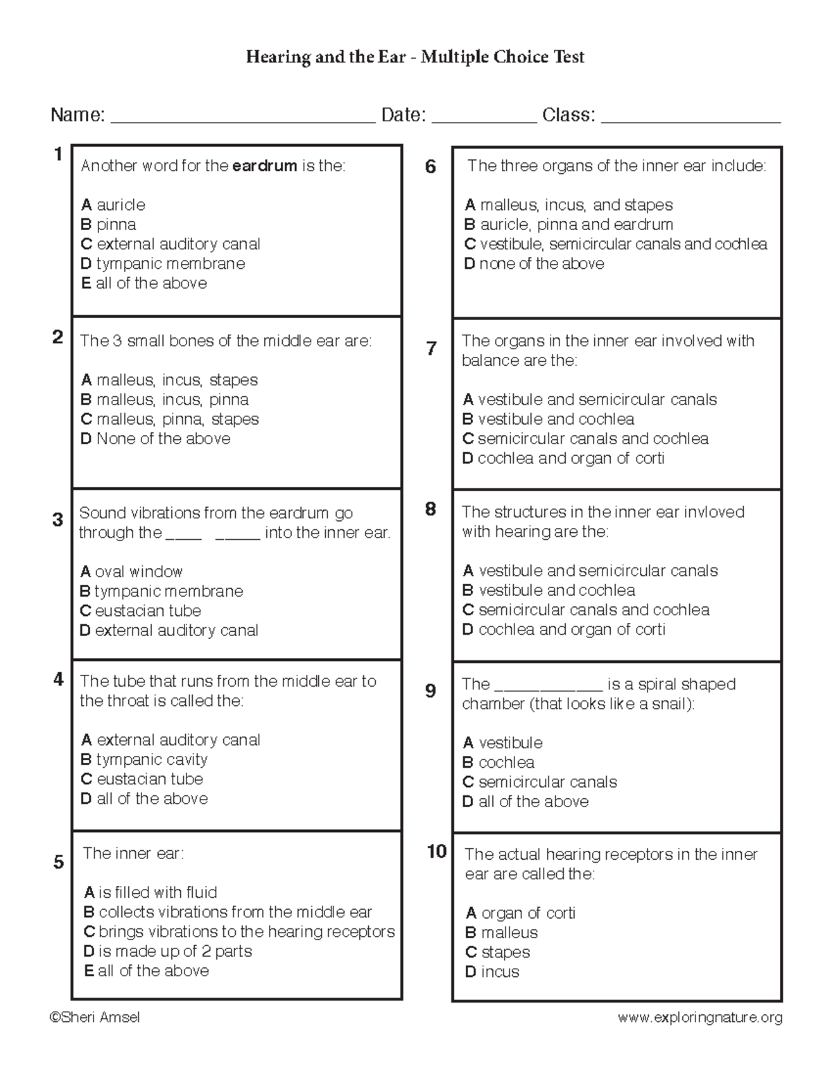 Ear multiple choice 2 - sample questions - Hearing and the Ear ...