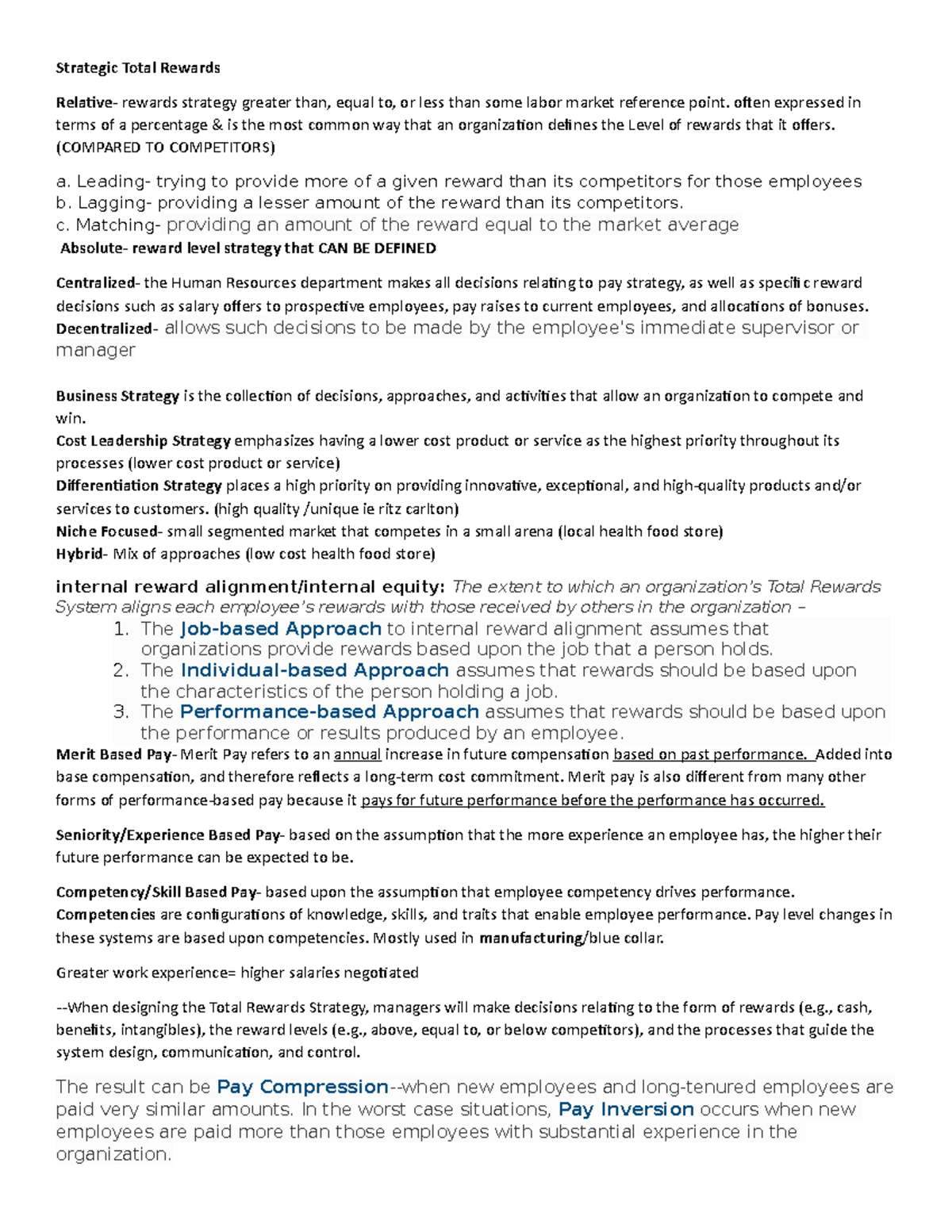 Notescompbenefits - Notes I used to pass compensation and benefits test ...