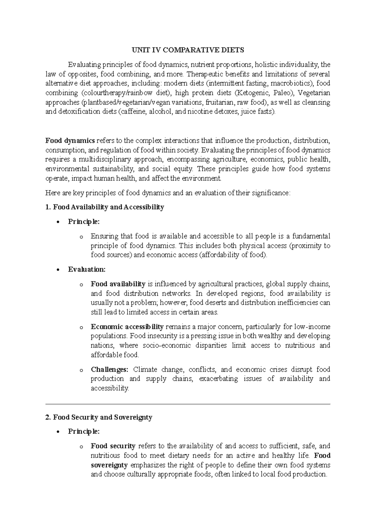 UNIT-4 notes - extra - Unit 4 - UNIT IV COMPARATIVE DIETS Evaluating ...