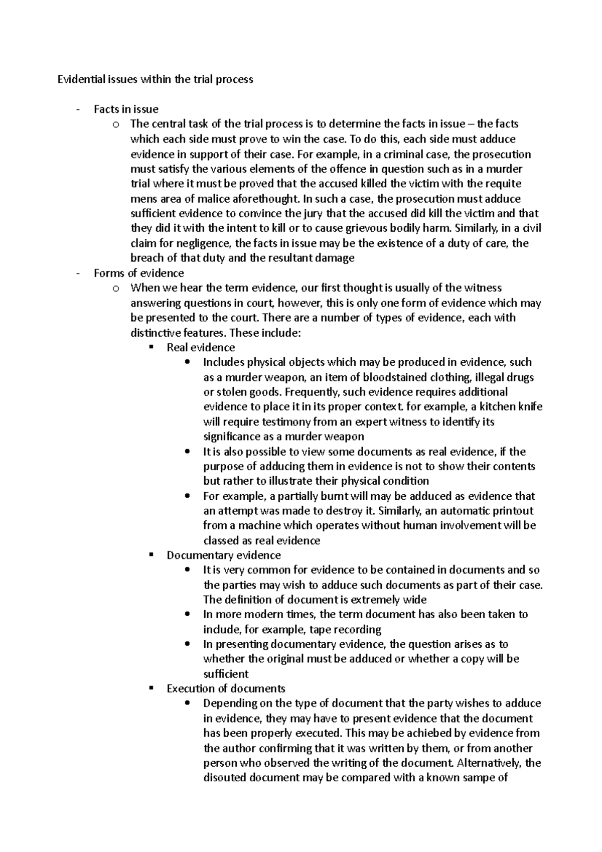 Lecture 1 - Evidential issues within the trial process - Evidential ...
