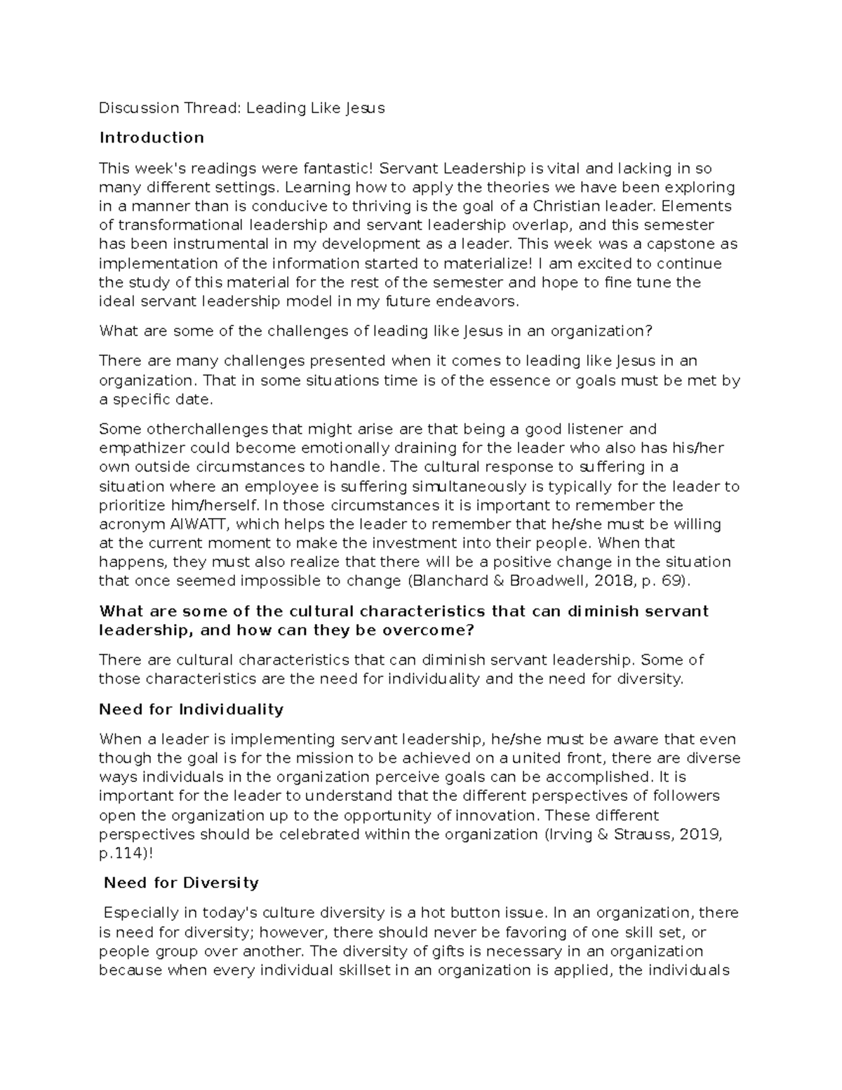 Discussion Thread-Leading Like Jesus Example - Discussion Thread: Leading Like Jesus ...