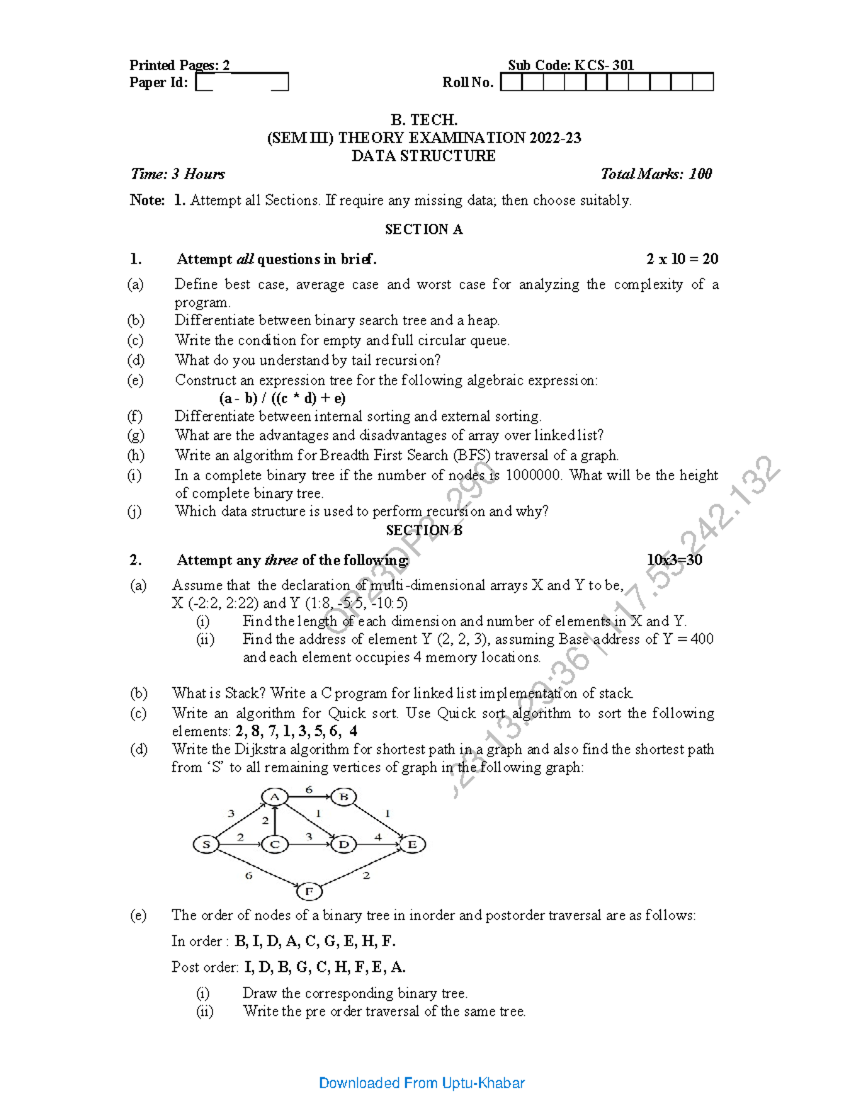 DATA Structure KCS 301 - Aktu pyqs - QP23DP2_ | 27-03-2023 13:29:36 ...