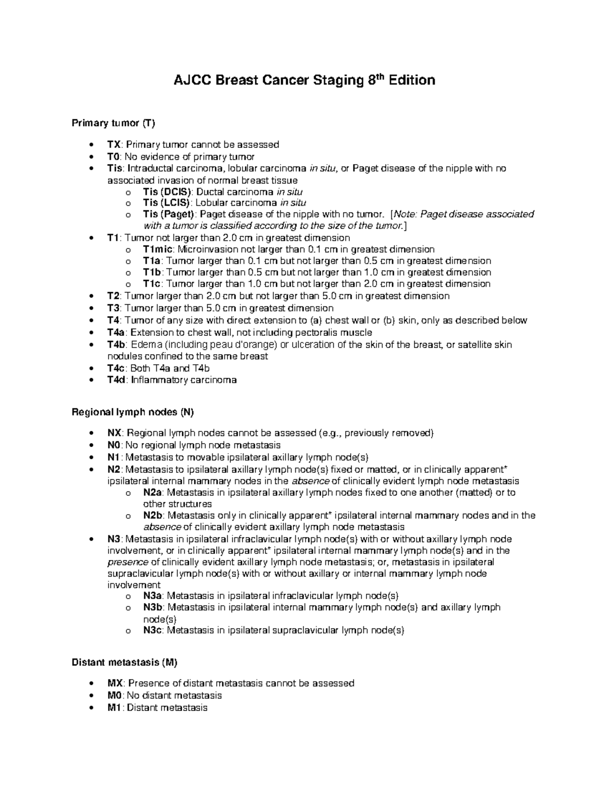 AJCC Breast Cancer Staging - [Note: Paget disease associated with a tumor is classified ...