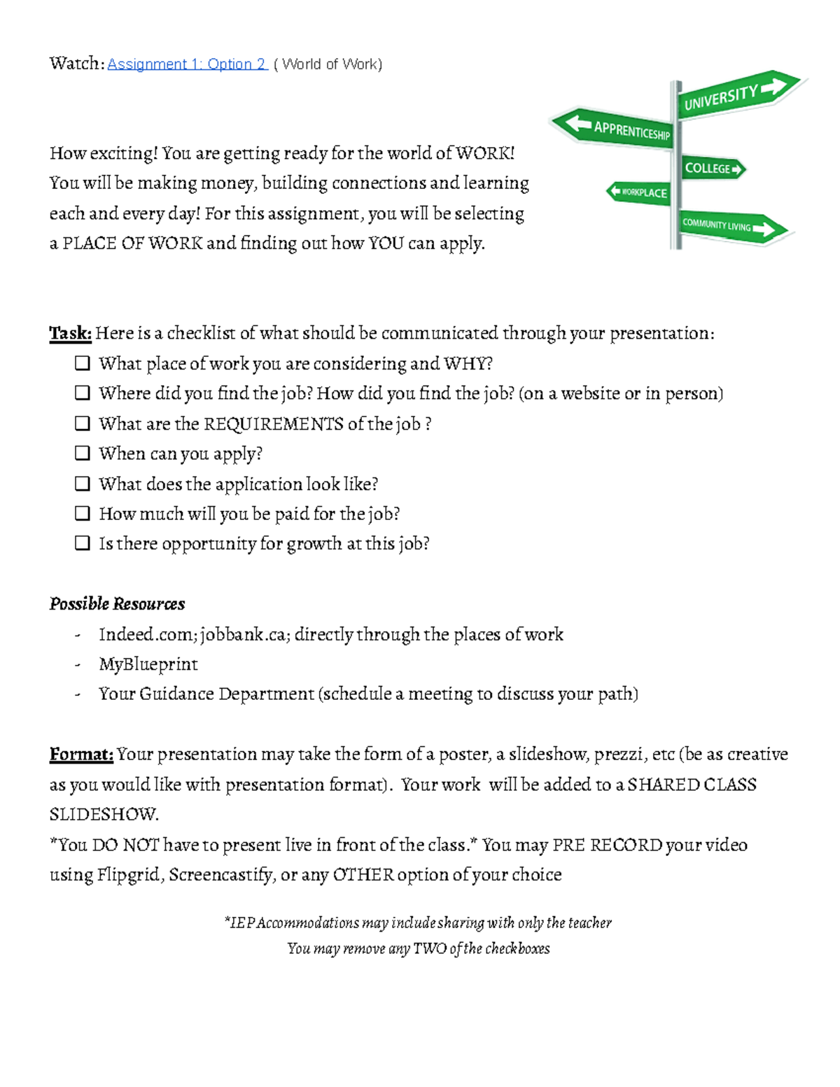 Assignment 1- Option 2 (The Workplace) - A Presentation - Watch ...