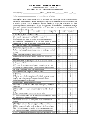 Escala ASRS-18 TDAH - TDAH ESCALA ASRS- Escala de Avaliação ASRS-18 ...