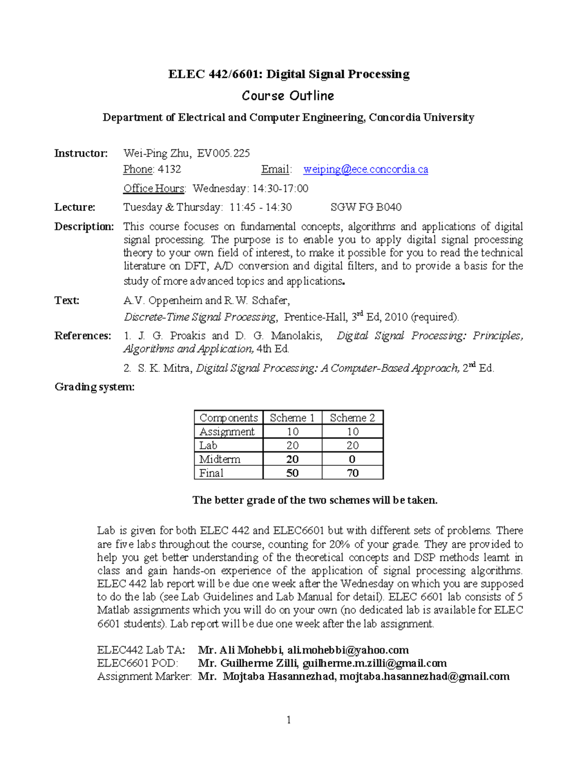ELEC 442 & 6601 outline - Summary Digital Signal Processing - ELEC Digital Signal Processing ...