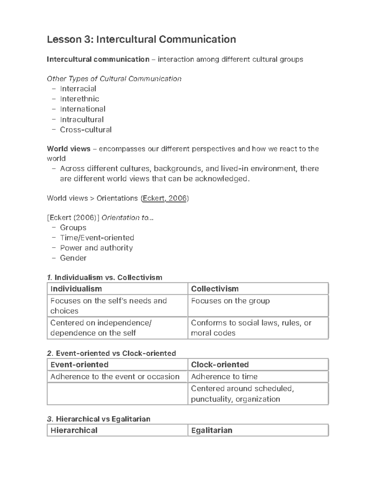 Lesson 3: Intercultural Communication - – – – – – – – – – – Lesson 3 ...