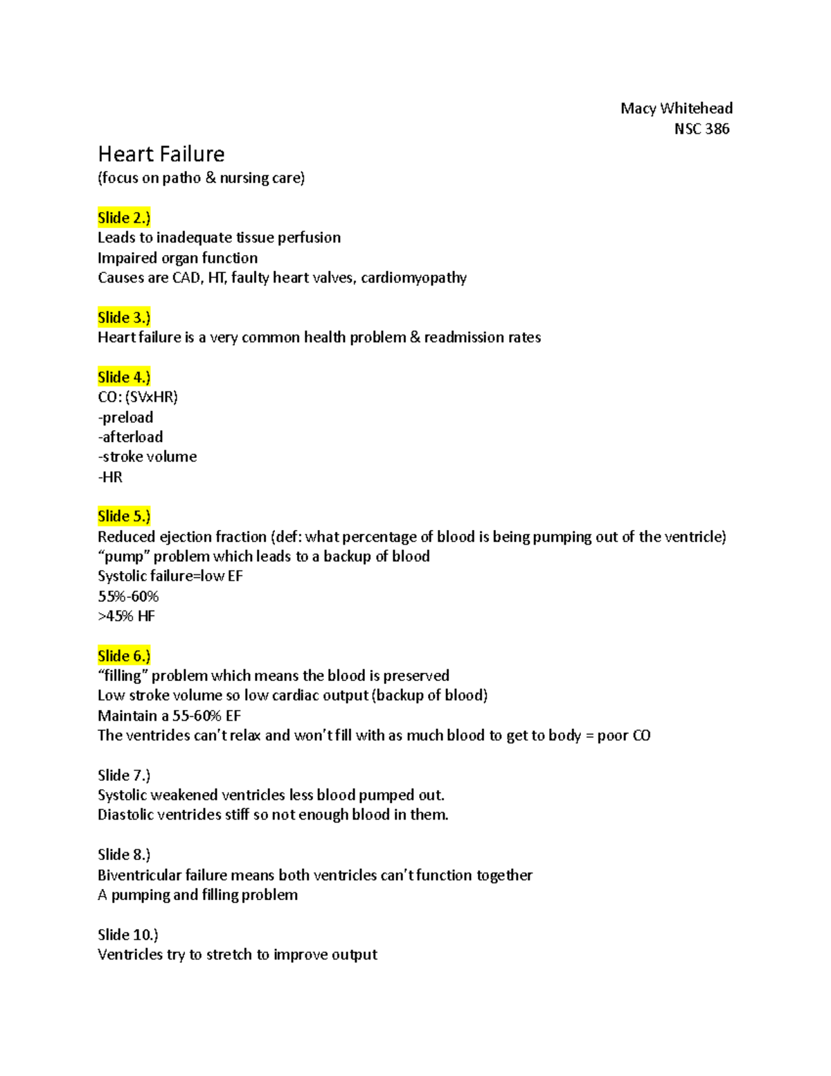 Heart failure - Macy Whitehead NSC 386 Heart Failure (focus on patho ...