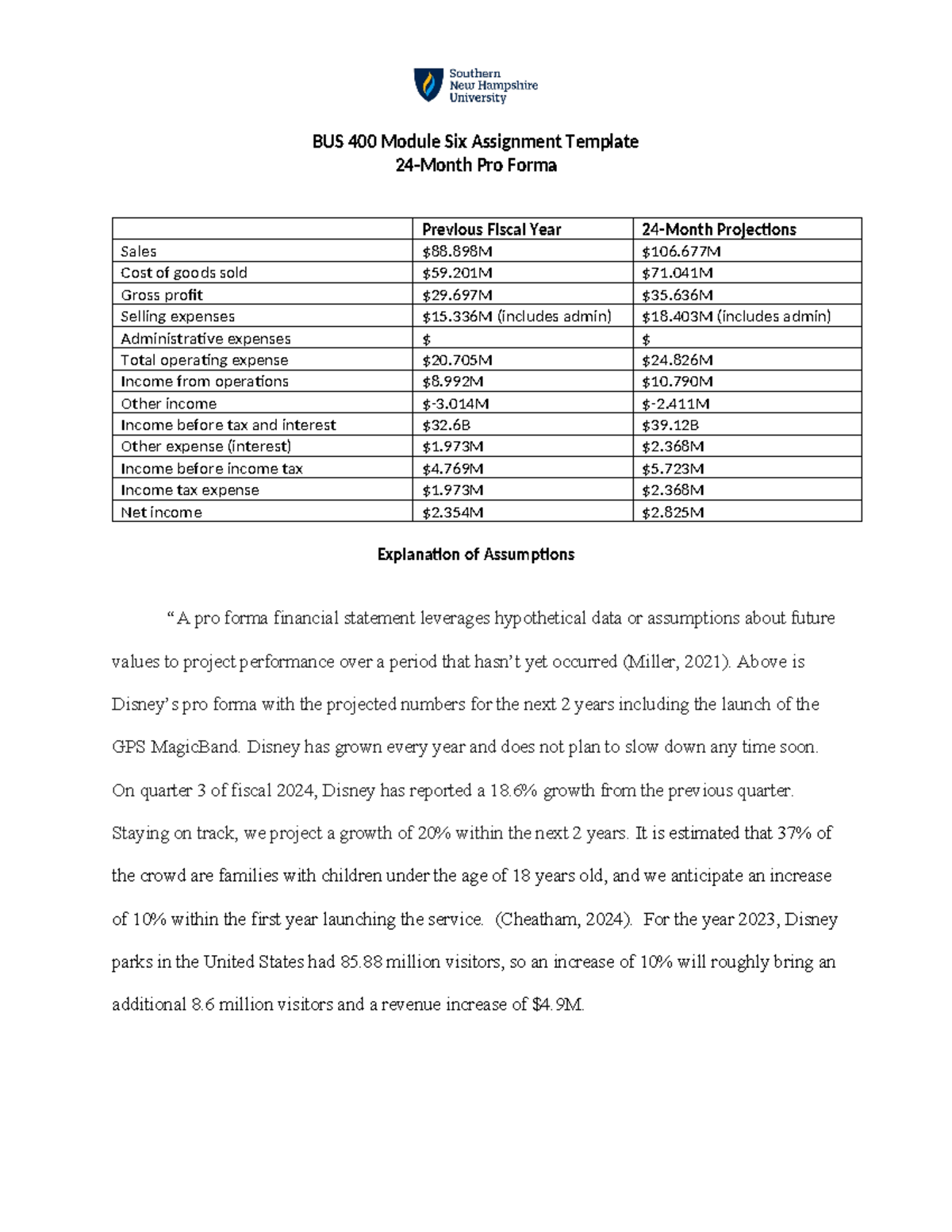 Module 6 pro forma - BUS 400 Module Six Assignment Template 24-Month ...