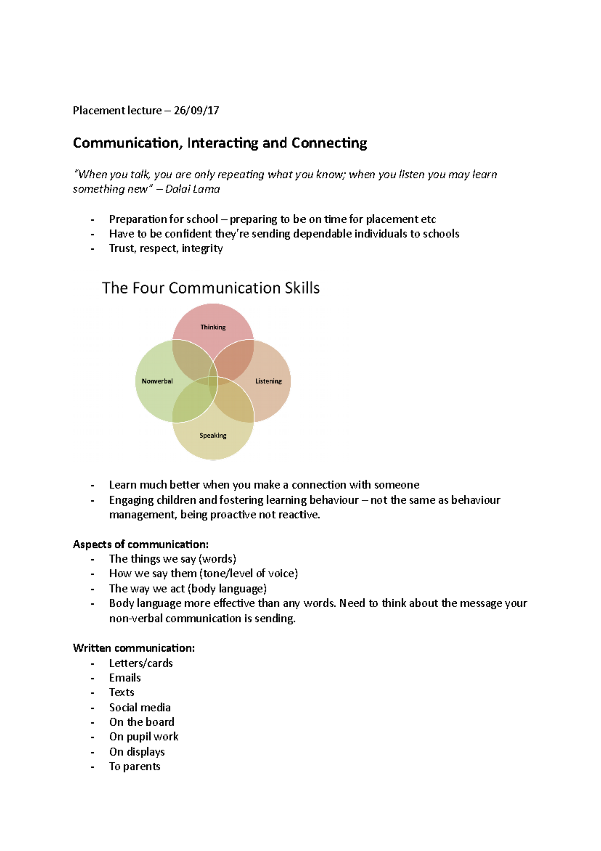 26.09 - communication, interacting and connecting - Placement lecture ...