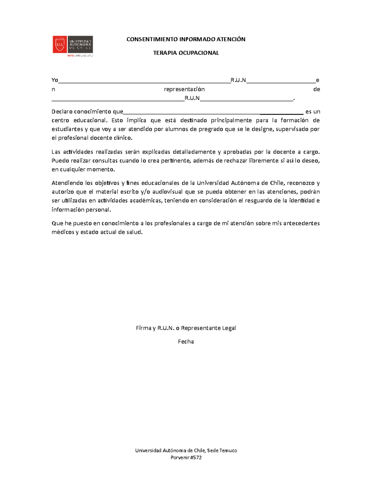 Consentimiento Informado PDF Terapia ocupacional Psicoterapia