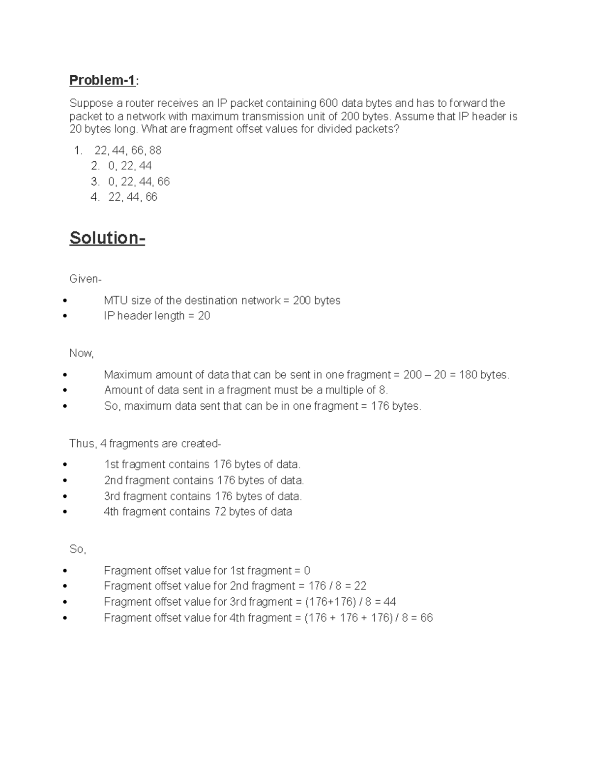 Solved Problems - nbdvxdssdbsbf - Problem-1: Suppose a router receives an IP packet containing ...