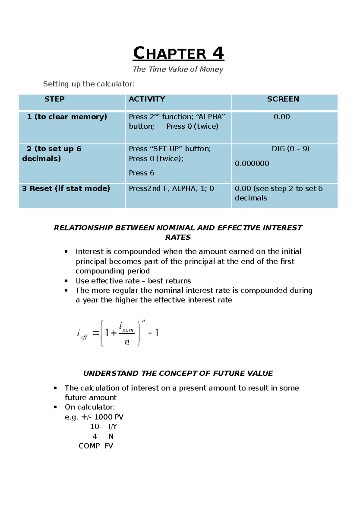 Chapter 4 - Summary Investment Management 4 - CHAPTER 4 The Time Value ...