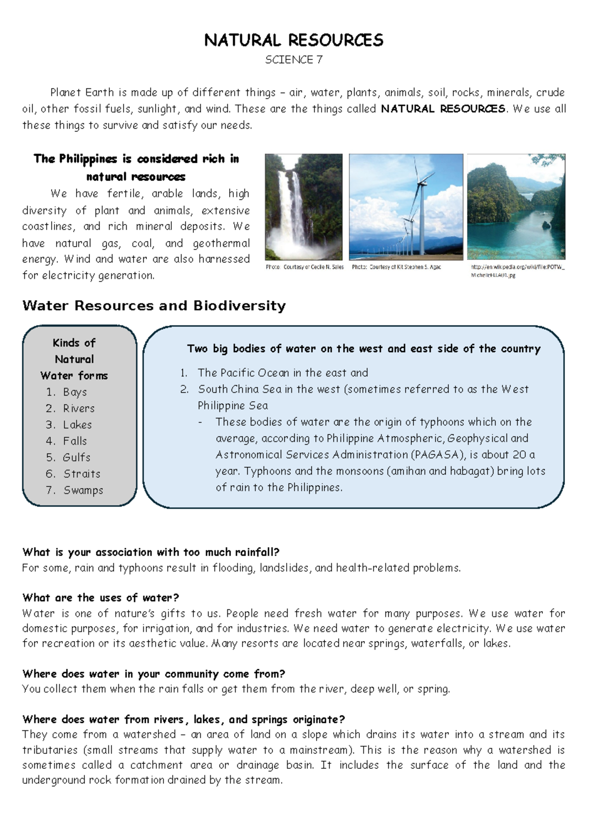 Natural Resources (water) Lecture - NATURAL RESOURCES SCIENCE 7 Planet ...