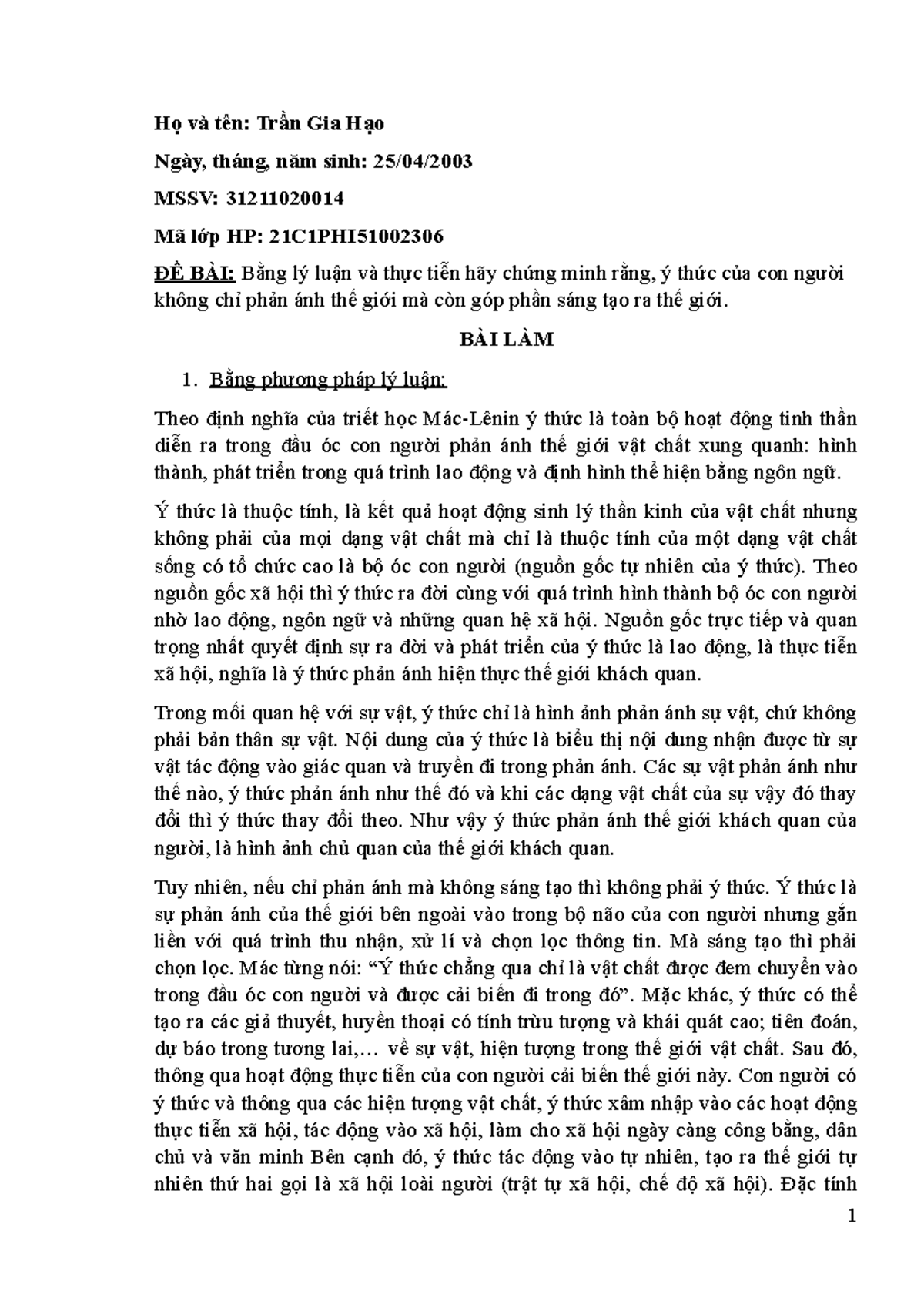 21 TRAN GIA HAO GHP - fdhfsdhfhdf - Họ và tên: Trần Gia Hạo Ngày, tháng, năm sinh: 25/04/ MSSV ...